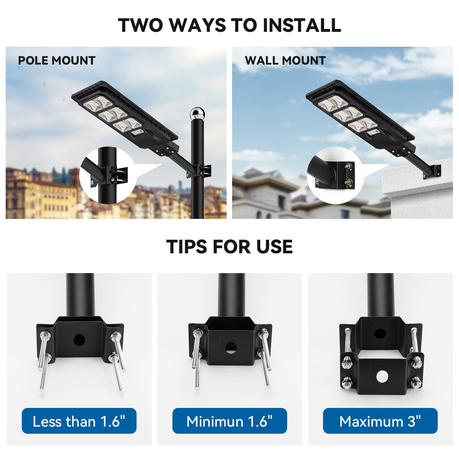 Light Pole Mount, 20" Solar Lighting Mounting Bracket Extension Pole Kitfor Solar Street Light, Lights Fixture Antenna Adaptor Outdoor Arm for Street Light, Wall Mounted Tire, Barn Lamp, Post Tree