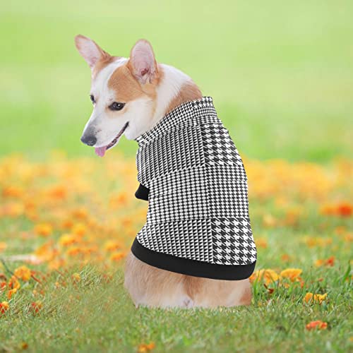 Kigai Black Houndstooth and Plaid Tartan Dog Coat Fleece Warm Windproof Pet Clothes for Snow Cold Weather, Soft Cozy Breathable Dog Winter Jacket for Small Medium large Dogs with Leash Hole Pet Coat(X