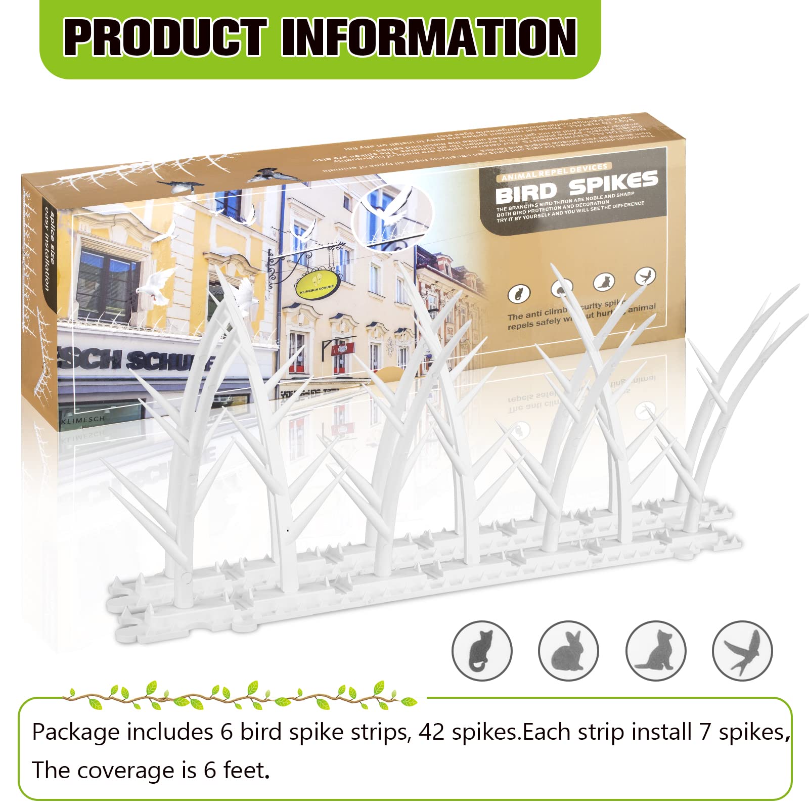 Protecker Bird Spikes, Pigeon Squirrel Spike Strips for Cat Raccoon Animals Repellent to Keep Off Crow, Fence Spikes Defend Birds and Railing Roof