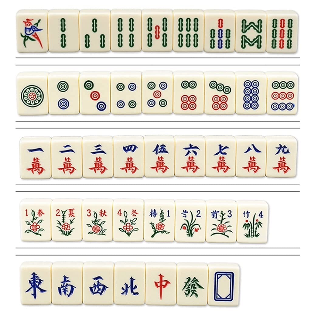 inBEKEA Mahjong Sets Chinese Chinese Mahjong Set with Aluminum Box, 146 Medium Size Tiles, 3 Dice and A Wind Indicator - for Chinese Style Game Play Mah Jongg Set
