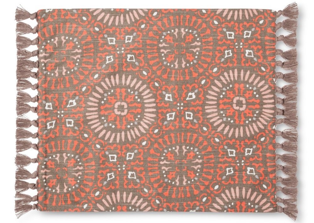 Threshold Set of 2 Native Pattern Placemats with Knotted Fringe and One Dish Mat