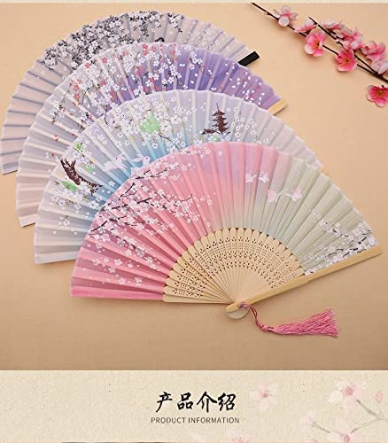 Folding Hand Fan Vintage Style Silk Hand Folding Hand Fan Dance Wood Bamboo Fan Chinese Japanese Fan Pattern Art Craft Gift Dance Fan Folding Fan (C)