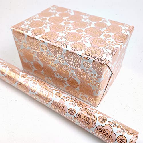 LDGOOAEL Mini Short Small Wrapping Paper Roll (17" X 120") - Pink Rose with Metallic Foil for Holiday, Mothers Day, Birthday, Wedding, Baby Shower