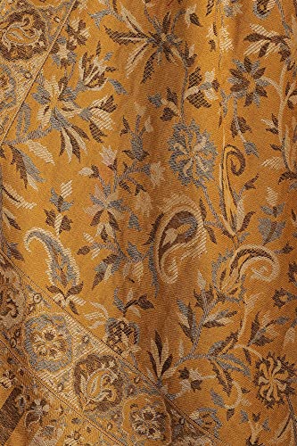 Exotic India Reversible Jamawar Shawl from Amritsar with Woven Flowers - Wool - Color Butterscotch