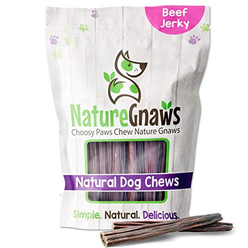 Nature Gnaws Beef Jerky Sticks for Dogs - Premium Natural Beef Gullet Bones - Simple Single Ingredient Tasty Dog Chew Treats - Rawhide Free - 5-6 Inch