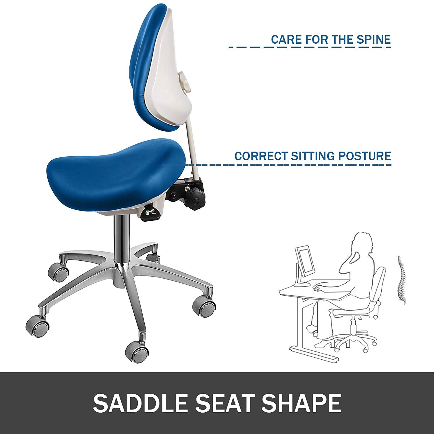 ORILAO Dental Mobile Height Adjustable Chair Saddle Doctor's Stool PU Leather Dentist Chair Dental Stool