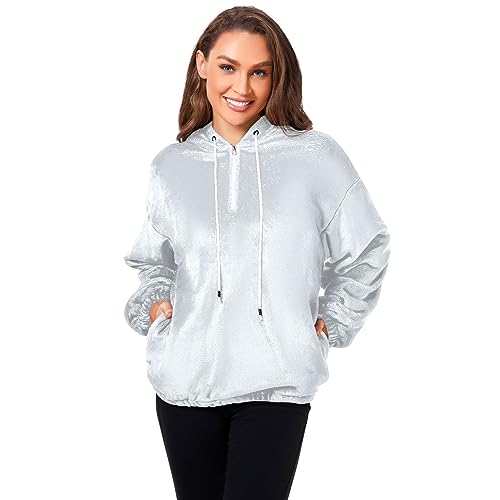 Joisal Alice Blue Fluffy Sweatshirt for Women, with Pockets, Women Clothes, Sherpa Pullover Hoodie Womens
