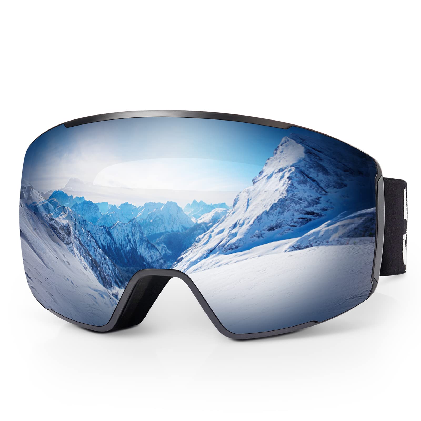 EXP VISION Ski Goggles Anti Fog Magnetic Snow Goggles, OTG Toric Snowboard Goggles for Men Women UV Protection, Frameless, Interchangeable Lens(Silver)
