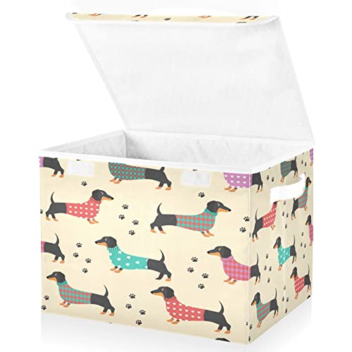 Kigai Cute Dogs Storage Basket with Lid,Collapsible Storage Box Fabric Storage Bin for Closet,Office,Bedroom,Nursery