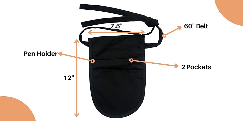 Fame Fabrics FAME Server Pouch Money Apron for Servers and Waitress, Serving Apron with Belt, Black , One Size
