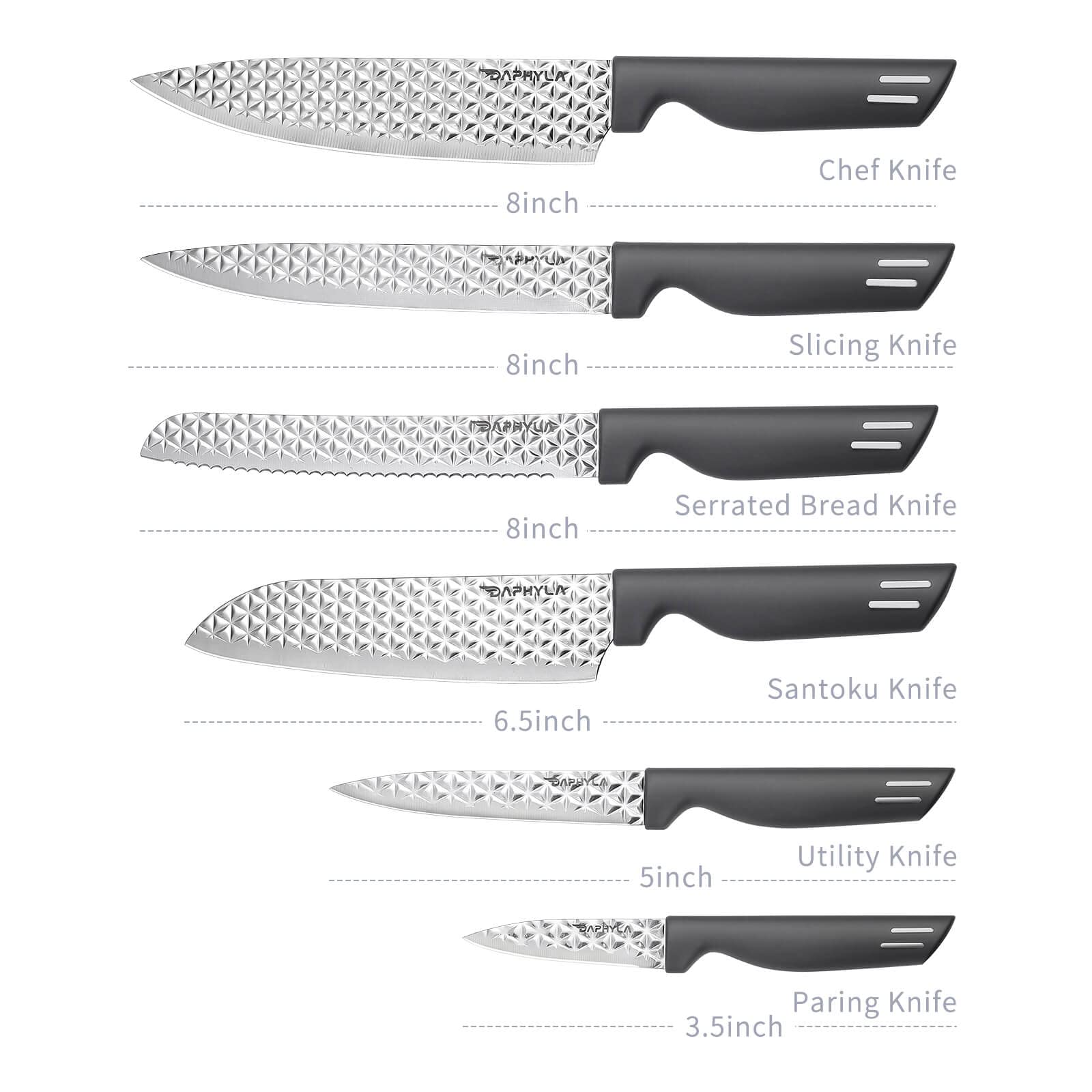 Daphyla Kitchen Knife Set, 12Pcs Stainless Steel Nonstick Sharp Chef's Knife Set for Kitchen, 6 Diamond Texture Blade & 6 Knife Sheathes, Dishwasher Safe For Cooking (Sliver)