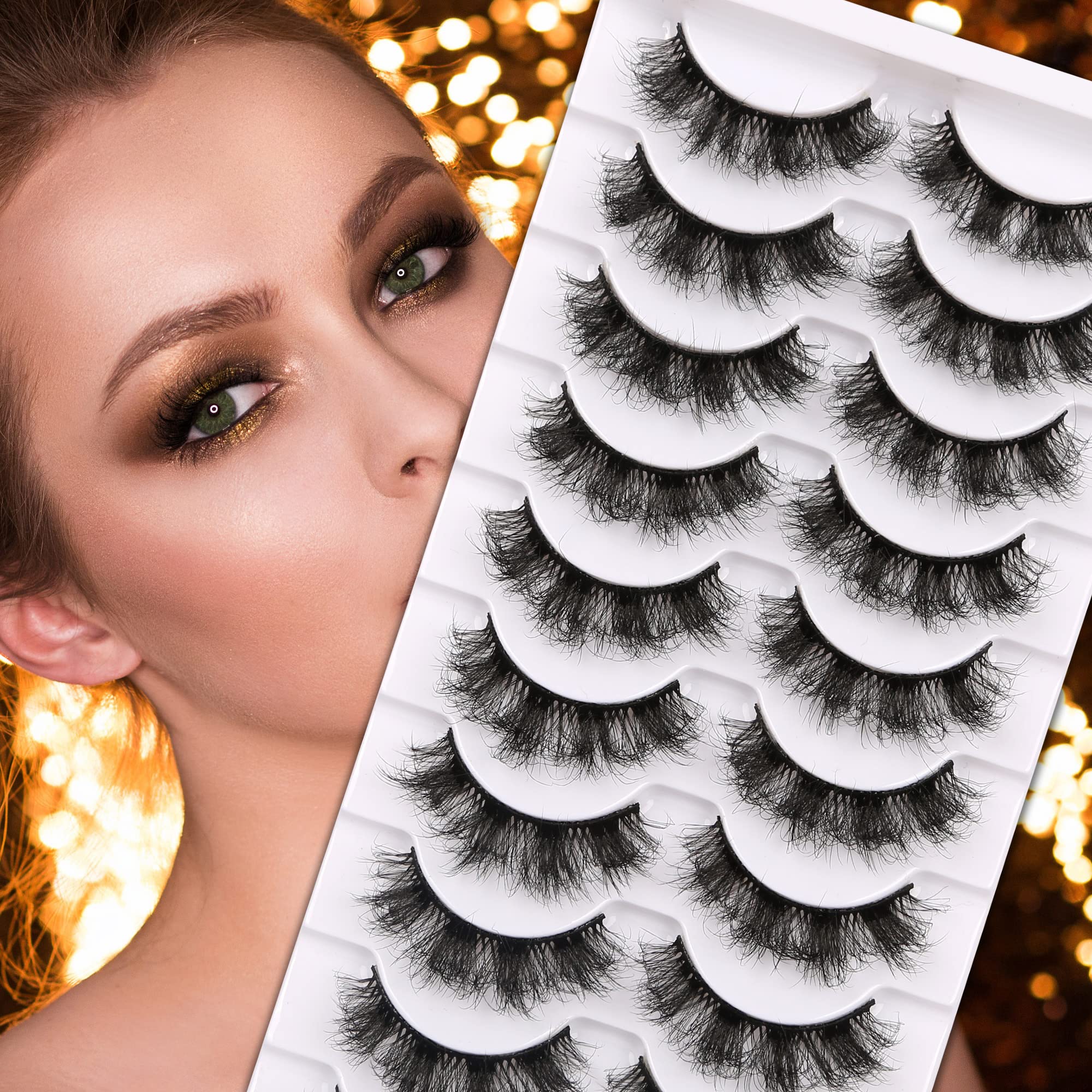 Himirell Fluffy False Lashes Short Natural Faux Mink Eyelashes D Curl Thick Volume Fake Eyelashes Natural Look 10 Pairs Pack