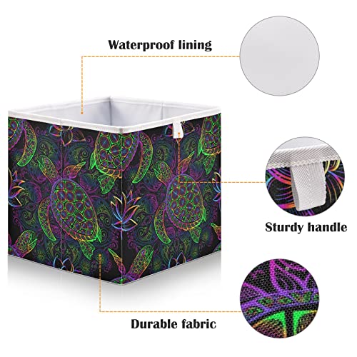 Kigai Foldable Storage Bins Cube,Mysterious Painted Turtle Closet Storage Baskets for Shelves Storage Box Open Storage Bins or Nursery Shelf, Closet, Office 11x11x11in
