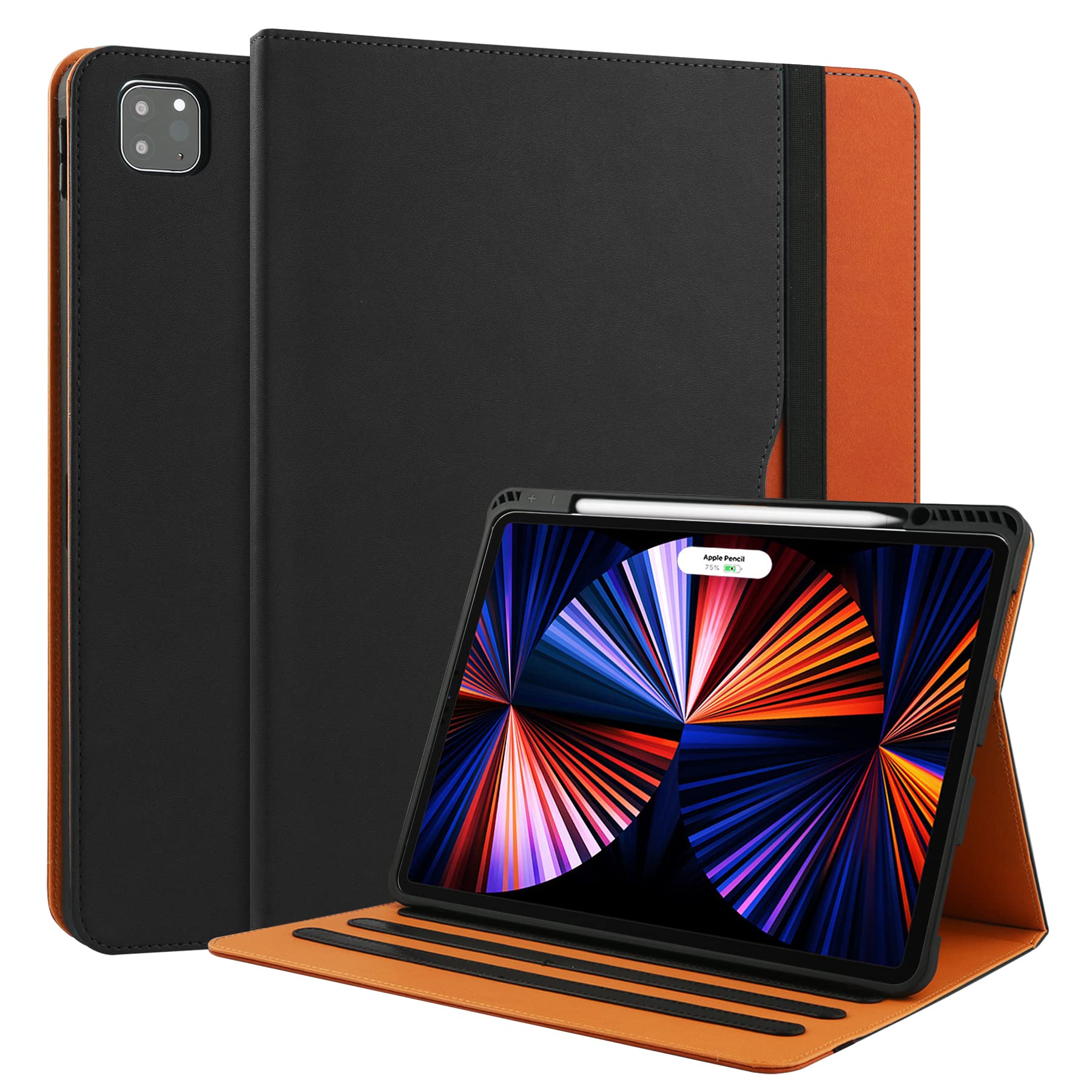for iPad Pro 12.9 Case 6th/5th/4th/3rd Generation Case 2022/2021/2020/2018, Folio Stand Cover with Multiple Angles & Auto Sleep/Wake for iPad 12.9 Inch Pro 6th/5th/4th Gen, NavyBlue/Brown