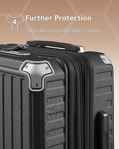 LUGGEX PC Carry On Luggage Sets 2 Piece - Hard Shell Expandable Suitcase Sets - 4 Metal Corner Hassle-Free Travel (Black Suitcase)
