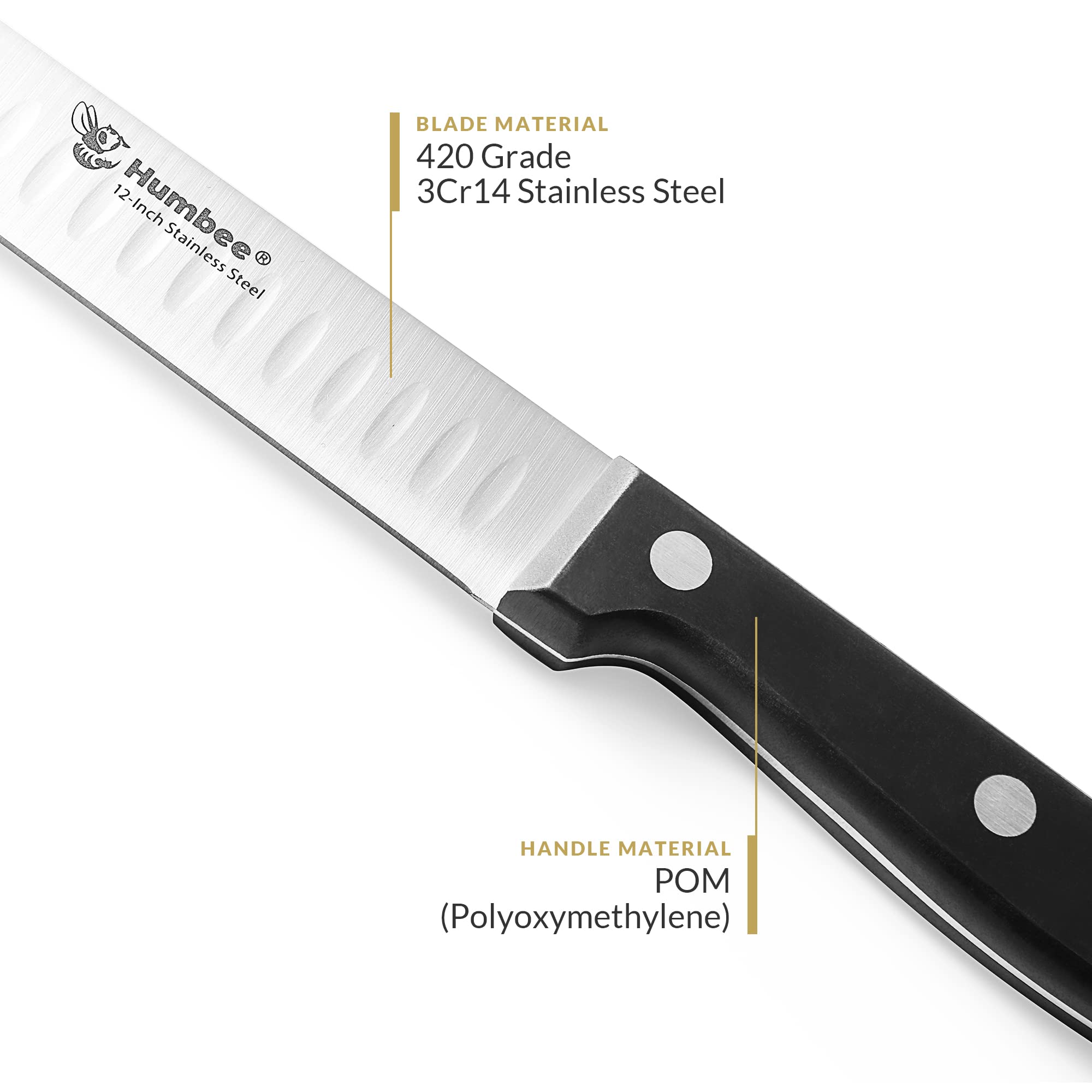 Humbee 12 inch Carving Knife Razor Sharp Blade with Granton Edge for Cutting Smoked Brisket, BBQ Meat, Turkey,Black