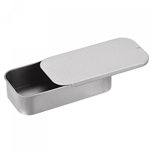 uxcell Metal Tin Box, 2pcs 3.54" x 1.77" x 0.79" Rectangular Empty Tinplate Storage Containers with Sliding Lids, Silver Tone