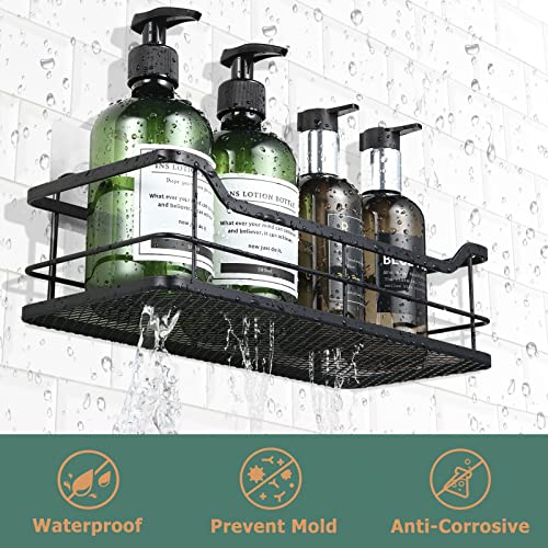 steauty Shower Caddy,3-Pack Bathroom Organizer, Unique Mesh Bottom Design of Shower Shelves, 2 Install Methods(Self Adhesive & Screw),Black Shower Shelf for Inside Shower