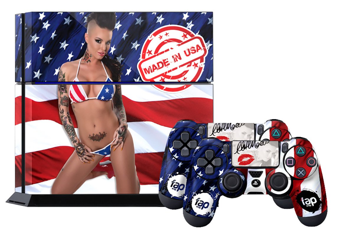 Ps4 Console Designer Skin for Sony Playstation 4 System Plus Two(2) Decals For: Ps4 Dualshock Controller - Christy Mack Patriot by FapWrap