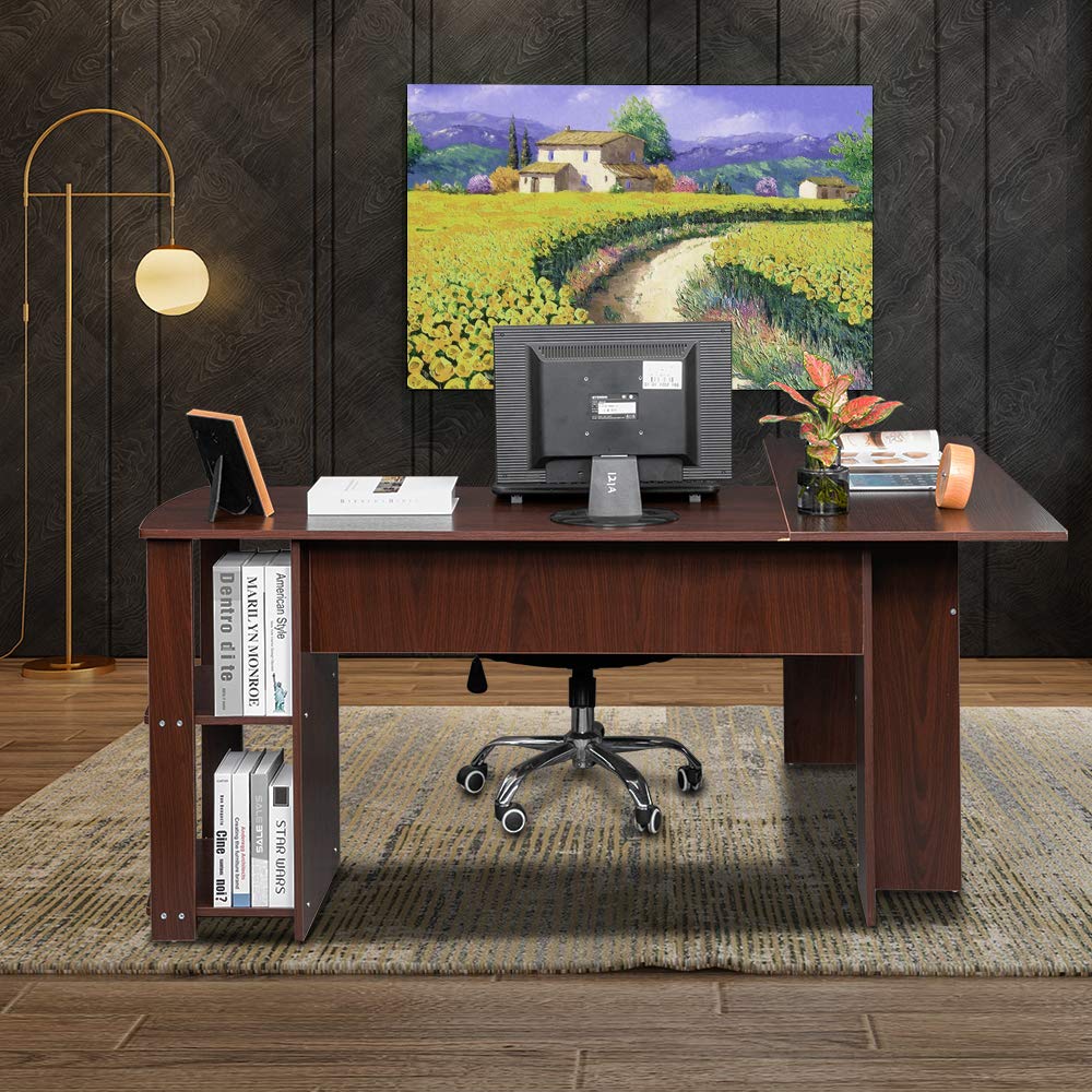 Dark Brown Computer Desk Corner Desk with Shelves, Home Office Desk, L-Shaped Desk Table Workstation Writing Table with Storage Shelves 52.75" H x 19.67 "Lx 27.56" H