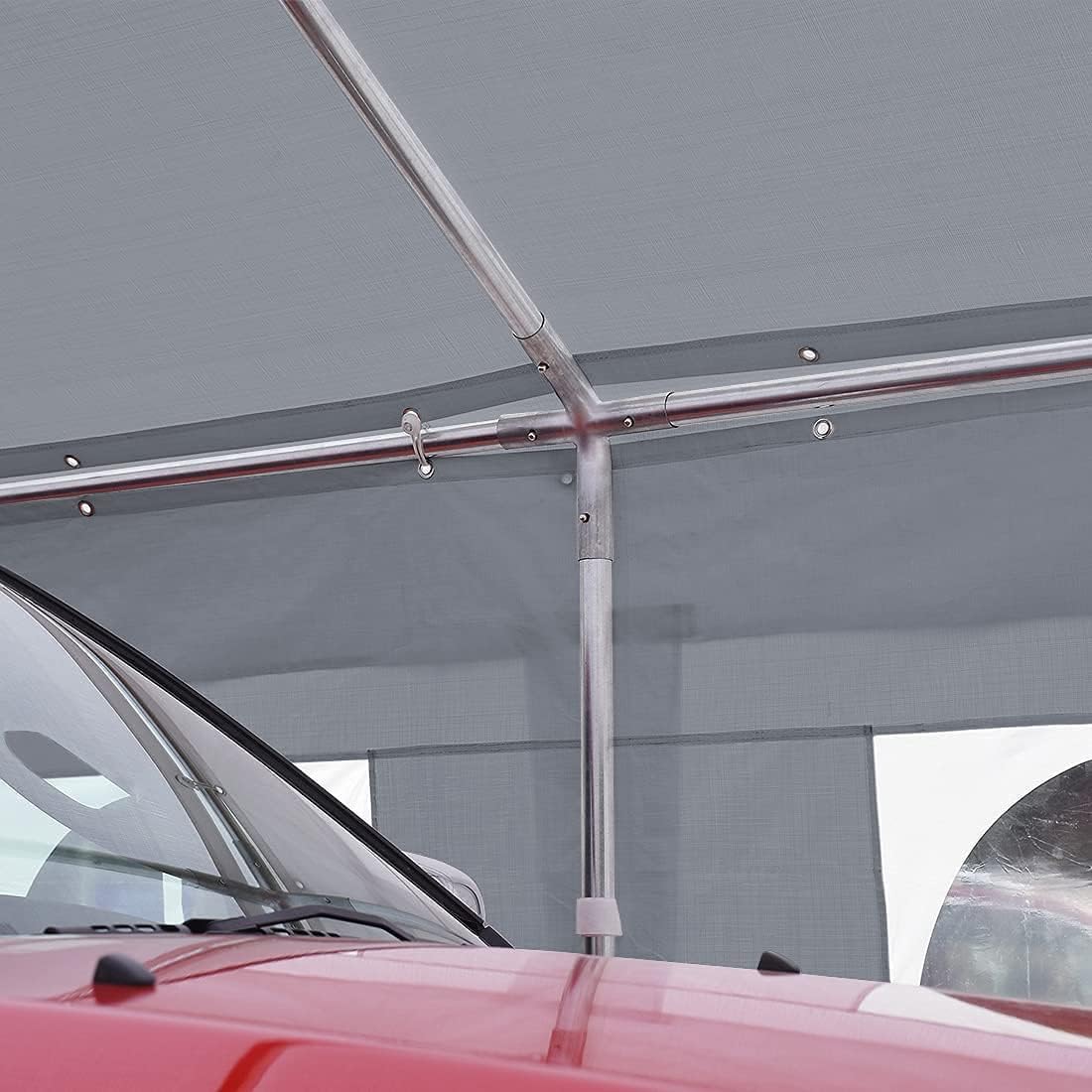 PEAKTOP OUTDOOR 10'x20' Heavy Duty Carport, Portable Car Canopy, Garage Tent, Boat Shelter with Reinforced Triangular Beams, Silver Grey