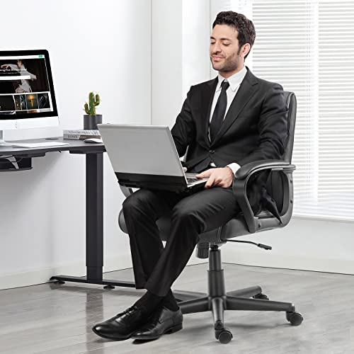 OLIXIS PU Leather, Adjustable Height & Swivel, Black Ergonomic Executive Office, Low-Back Home Computer Desk Chair with Lumbar Support