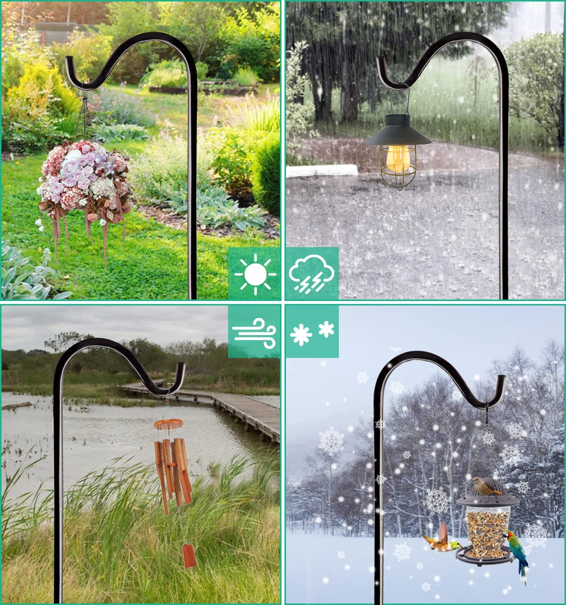 Fandature 76 Inch Tall Outdoor Shepherds Hook with 5 Prong Base, Adjustable Bird Feeder Pole Hanger for Hanging Outside Birdfeeders, Plant Baskets, Lanterns, Wedding Decor