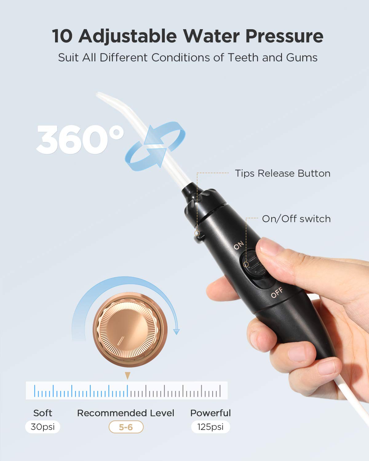 Water Flossers, 600ML Dental Water Teeth Cleaner with 8 Jet Tips for Family, 10 Adjustable Pressure, Electric Dental Pick Flosser for Teeth or Braces, Black