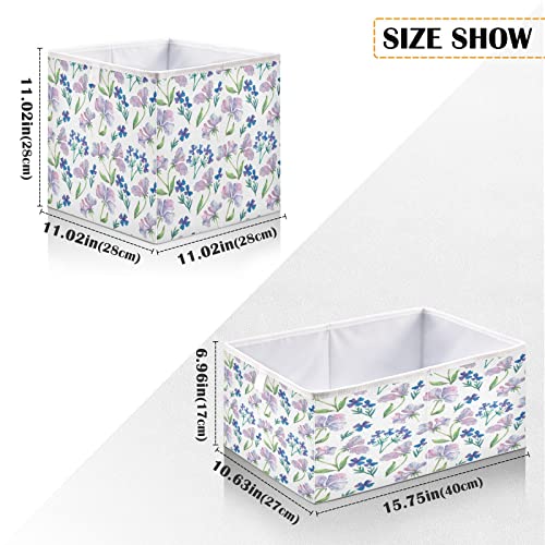 Kigai Purple Flowers Storage Baskets, 16x11x7 in Collapsible Fabric Storage Bins Organizer Rectangular Storage Box for Shelves, Closets, Laundry, Nursery, Home Decor