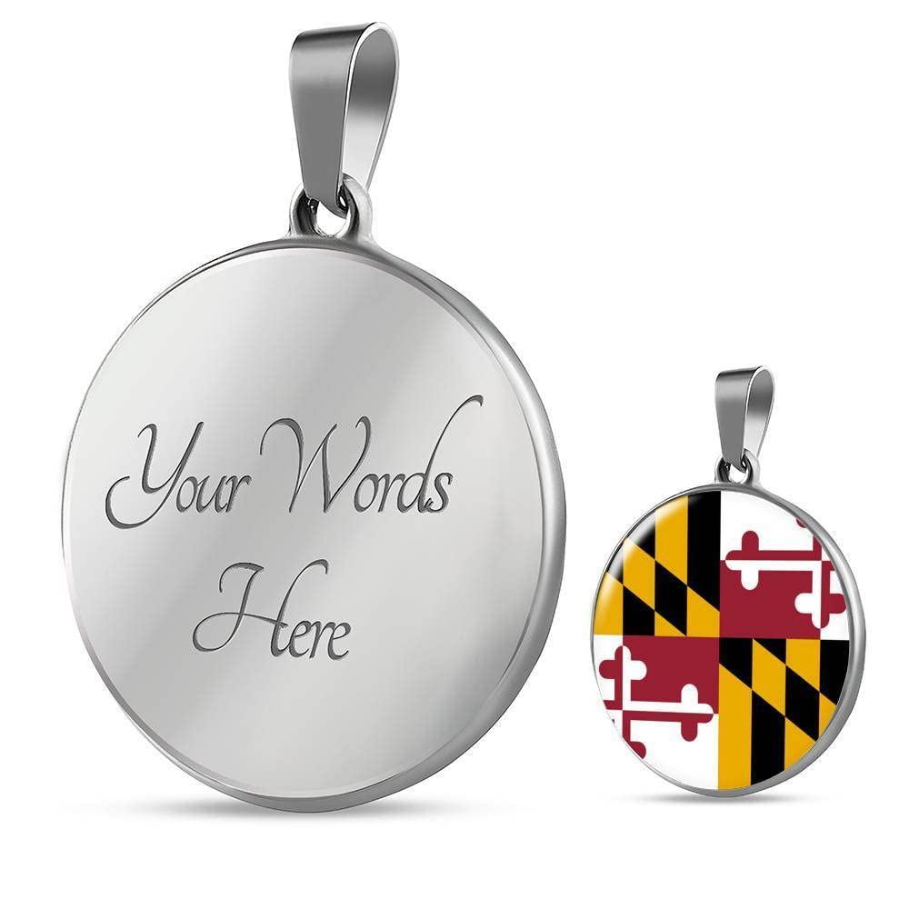 Express Your Love Gifts Maryland State Flag Necklace Stainless Steel or 18k Gold Circle Pendant 18-22"