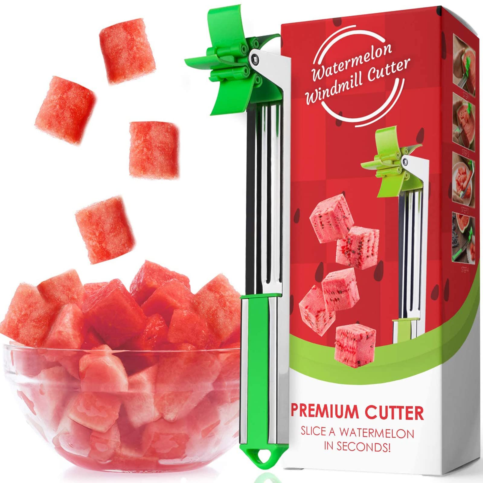 Watermelon Windmill Cutter - Slice a Watermelon in Seconds, 304 Stainless Steel Fruit Slicer Pro Knife - OKMIMI Kitchen Gadgets Tools