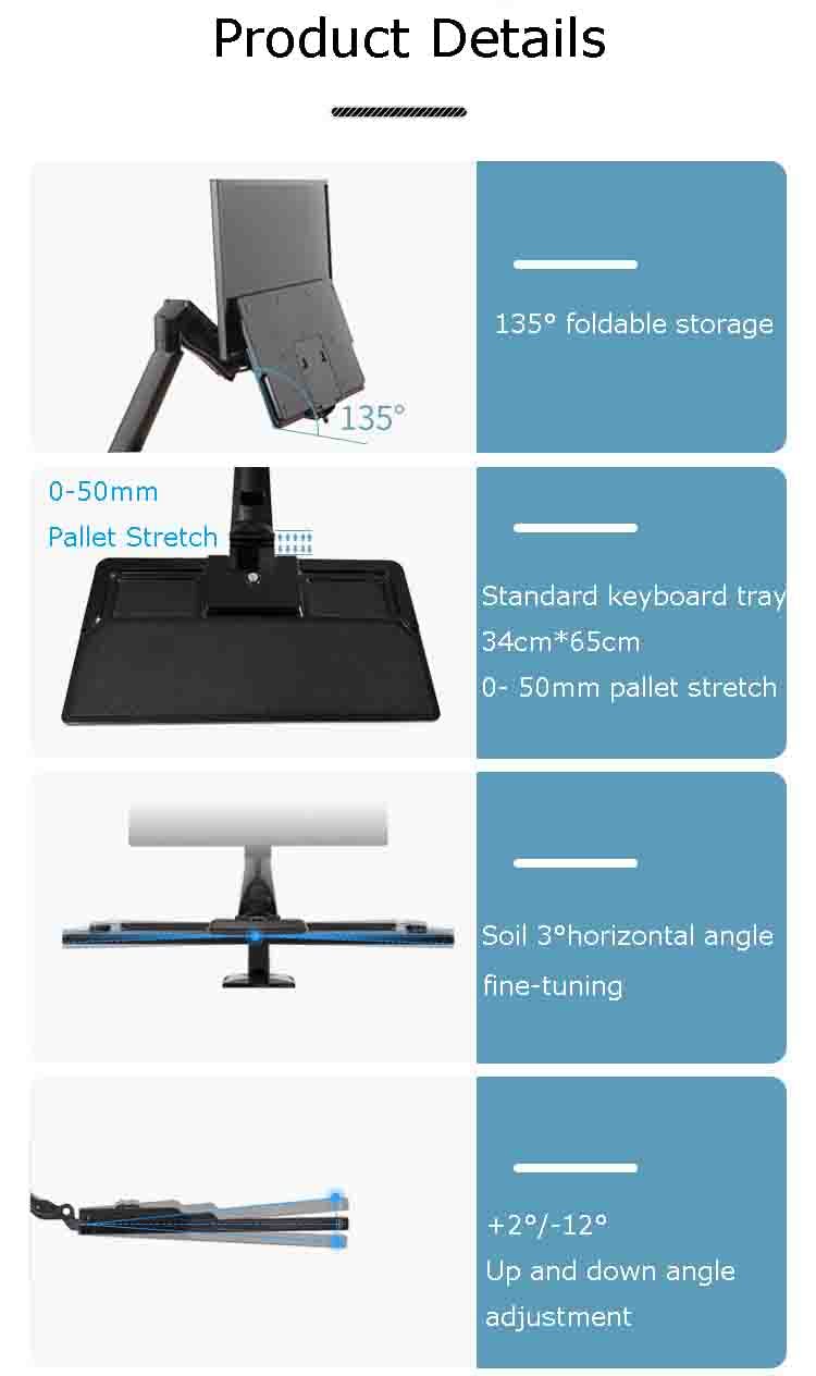 DADHI Single Gas Spring Arm Desk Stand/Holder Table,for 49" Computer Monitor,with Cup Holder Keyboard Tray,Height Adjustable Table