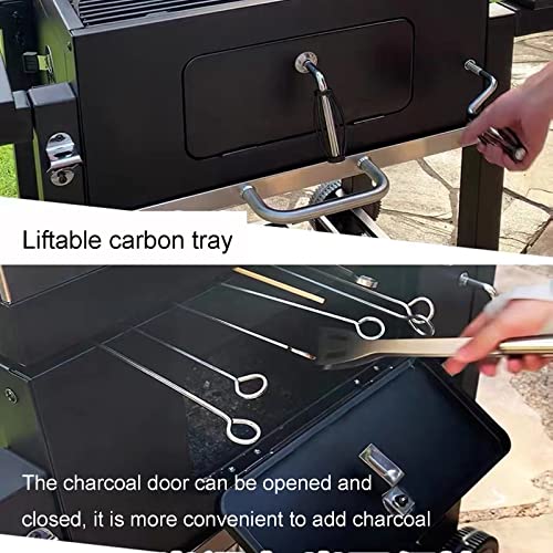 DADHI Trolley Smoker Durable Collapsible Charcoal BBQ Grill,Charcoal-Fueled BBQ Grill with Bottom Shelf Black