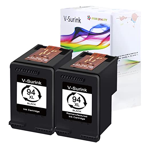 V-Surink Remanufactured Ink Cartridges Replacement for HP 94 150 100 H470 7410 7310 7210 9800 Deskjet 460 PSC 1610 2355 Printer .High Capacity Cartridges(Black, 2 Pack)