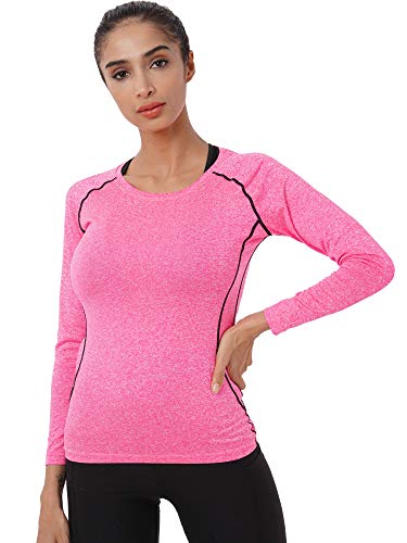 NELEUS Women's 3 Pack Compression Wear Athletic Long Sleeve Shirt for Girls,8021,Blue,Purple,Pink,S