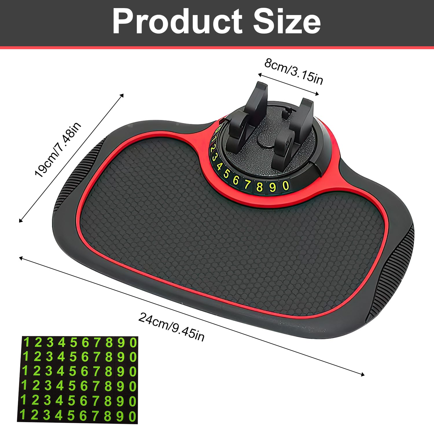 DAFUZ Multifunction Car Anti-Slip Mat Auto Phone Holder, Car Phone Mount Silicone Car Pad Mat, Universal Multifunction Car Dashboard Mat with Phone Holder in Car (1PCS-Red)