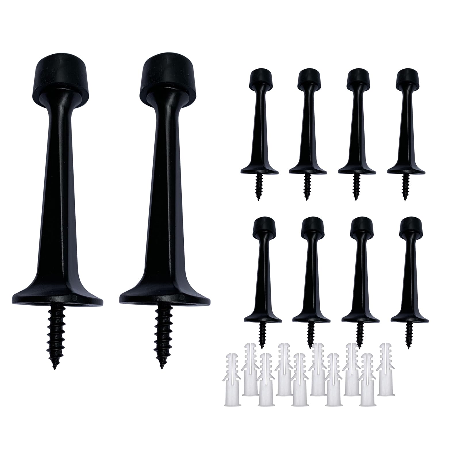 Door Stops,Door Stoppers for Wall,Door Stop for Bottom of Door, Heavy Duty Solid Rigid Door Stopper with Soft Rubber Tip, 3 in Doorstops Color Matte Black/Black,10 Pack