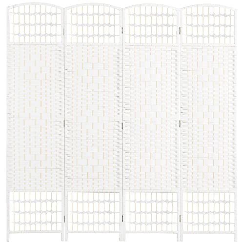 HOMCOM 4 Panel Room Divider, Folding Privacy Screen, 5.6' Room Separator, Wave Fiber Freestanding Partition Wall Divider for Rooms, Home, Office, White