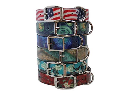 Dutch Dog Amsterdam Waterproof Dog Collar Van Gogh Almond Blossom 16-25", Blue, White