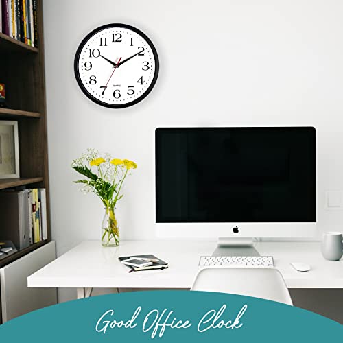 Wall Clock, 12-Inch Silent Non-Ticking Easy to Read, Quartz, Battery Operated, Analog, for Classroom, Office, Kitchen, Bedroom,