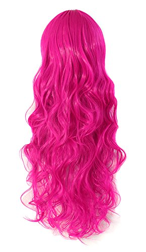 MapofBeauty 70cm Long Pink Wavy Cosplay Party Curly Wig (Rose Red)