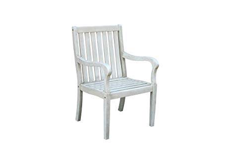 Pebble Lane Living Captains Dining Chairs, Rounded Arms, All Weather Urethane Finish, Light Gray & Solid Wood, Set of 2