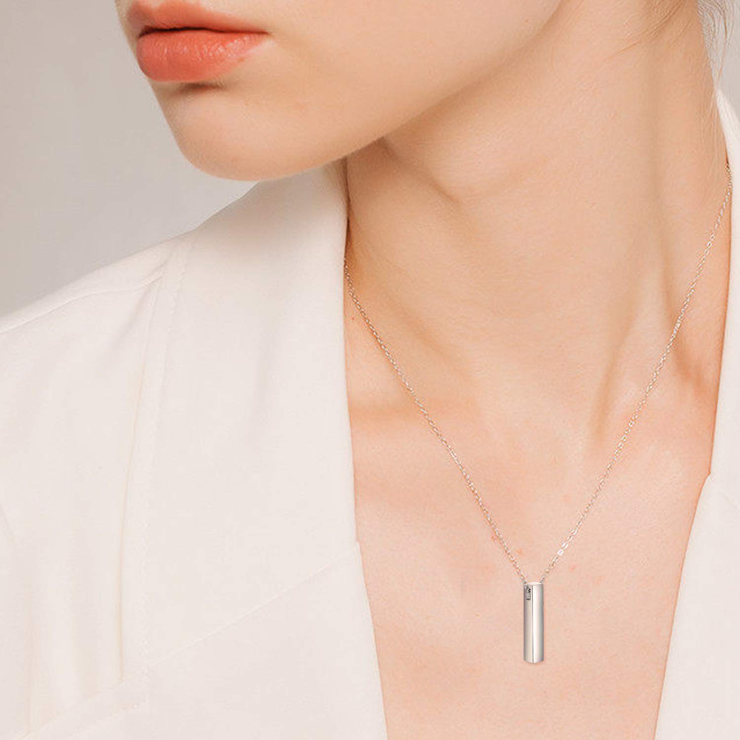 EXRANQO Morse Code Bar Necklace Customized Sterling Silver Secret Message Necklace Personalized Dots and Dashes Bar Necklace Best Friend Minimalist Jewelry (Silver Bar)