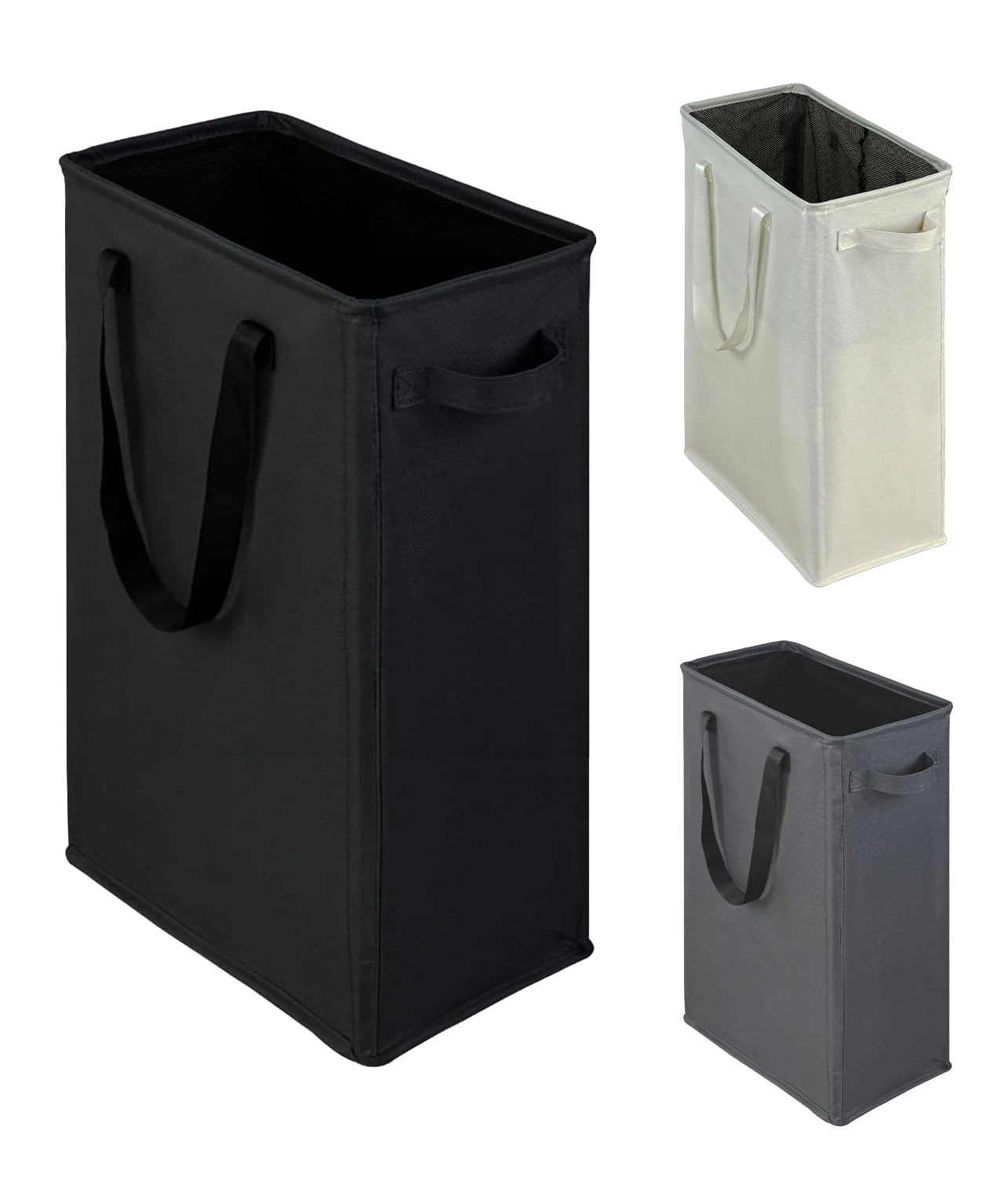 HMFULE Narrow Laundry Basket, Slim Laundry Hamper with Handle,Portable Storage Hamper 48L Foldable for Laundry Room, Dorm and Bedroom (Black)