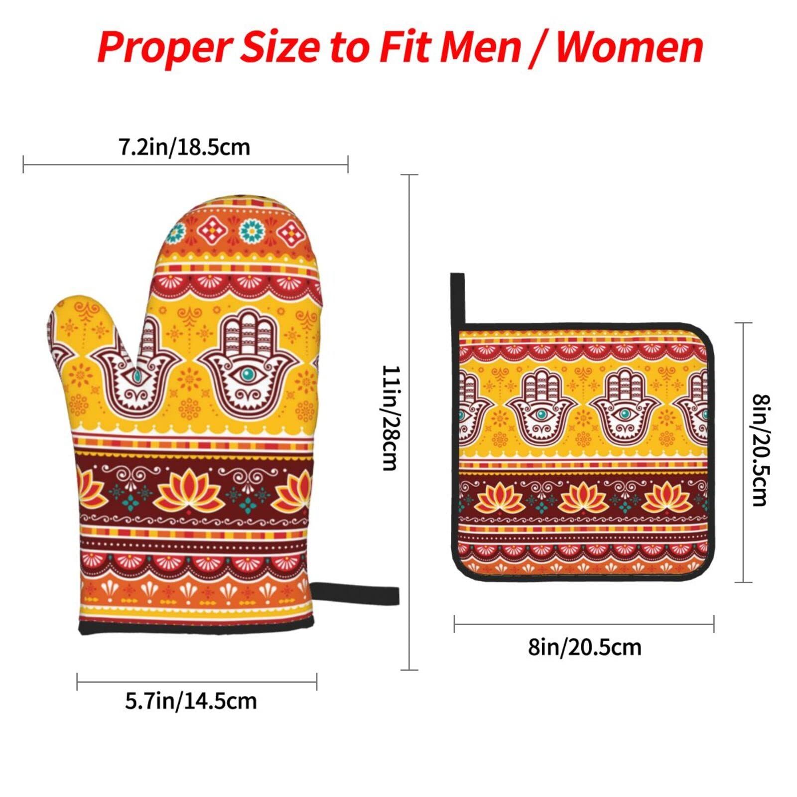 EZDNAGP 4pcs Oven Mitts and Pot Holders Sets Oven Kitchen Gloves Hot Pads for Cooking BBQ Baking Grilling - Pakistani Indian Evil Eye Hamsa Hand