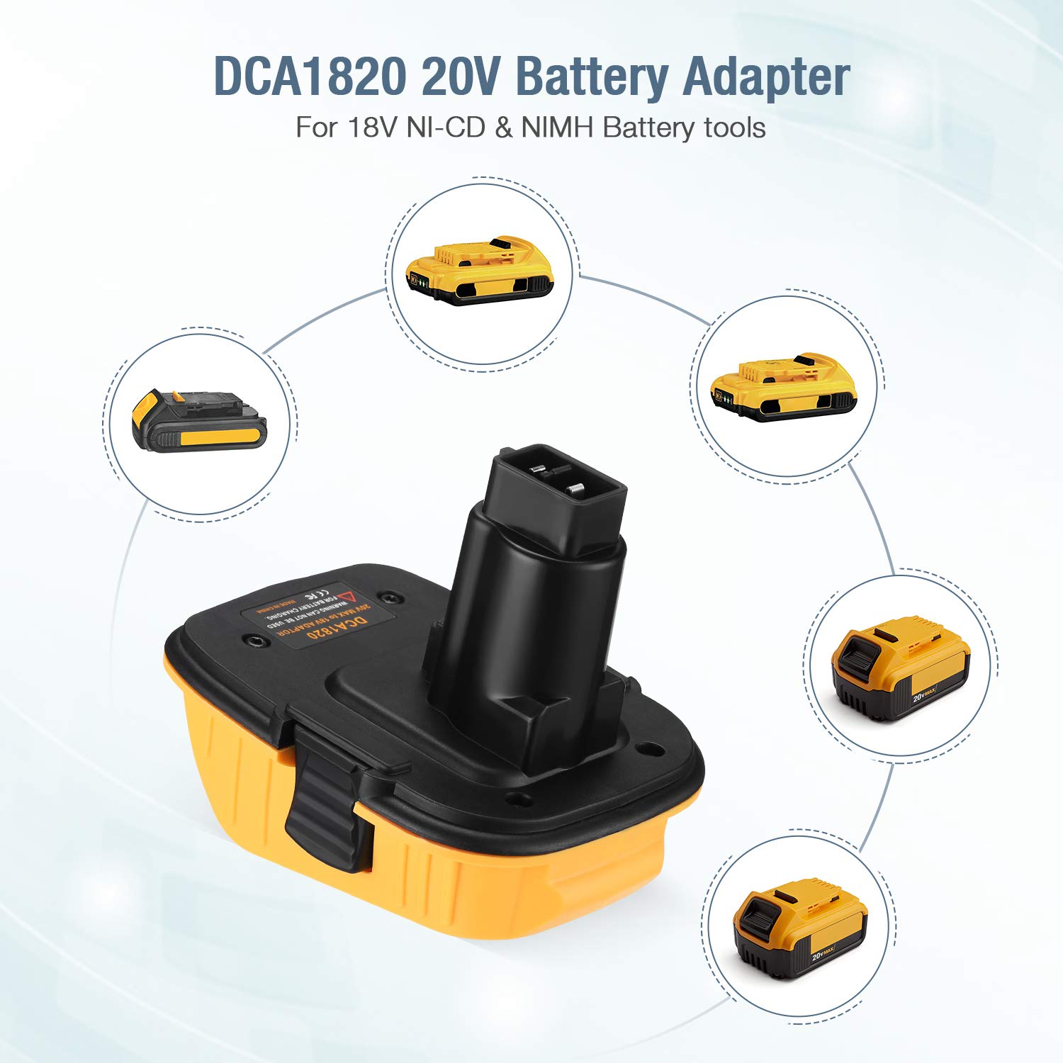 Dutyone 20V Battery Adapter DCA1820 for Dewalt 18V Tools Convert 20Volt Lithium On Battery DCB204 DCB205 for 18V NiCad and NiMh Battery Tools