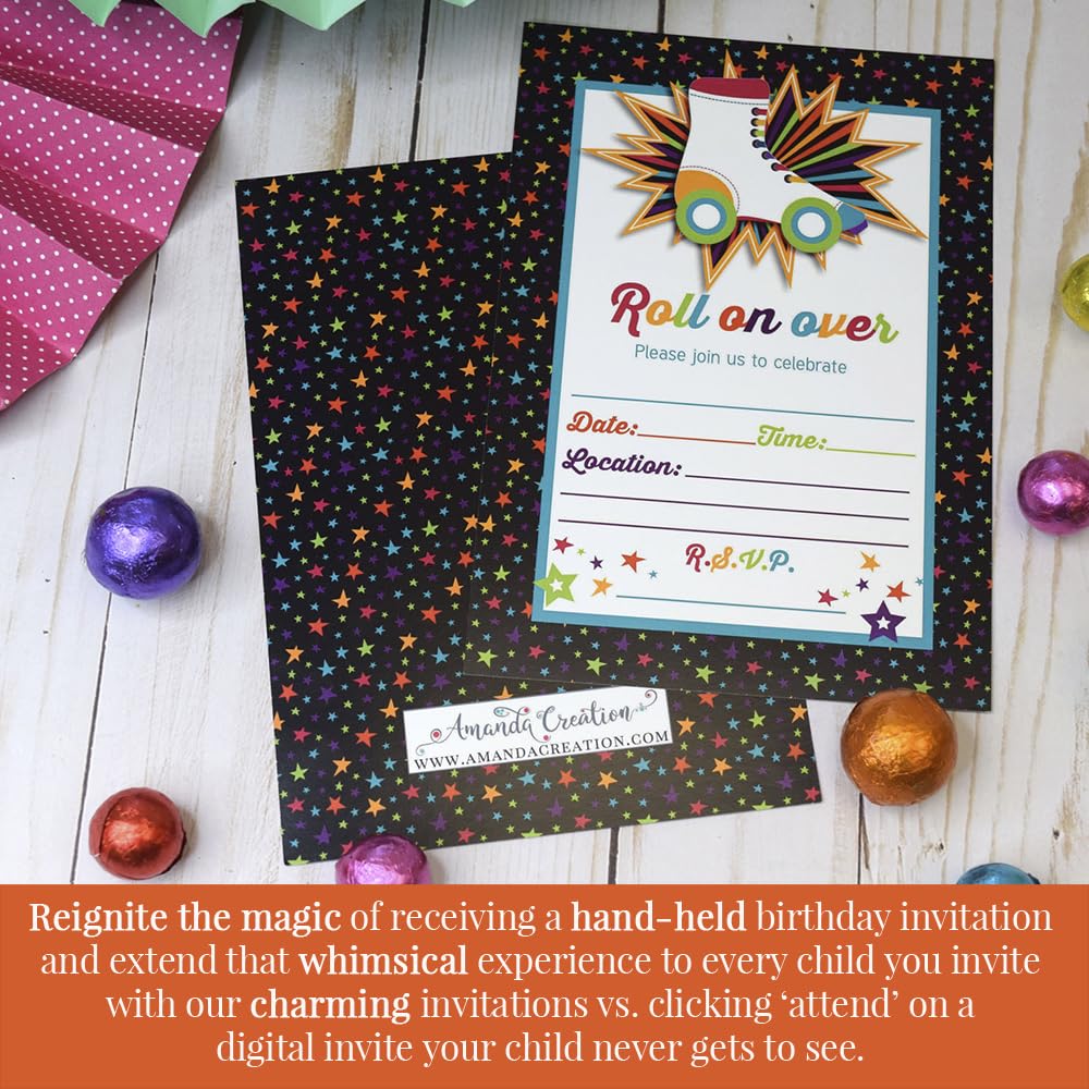 Roller Skating Birthday Party Invitations, 20 5x7 Fill In Cards with Twenty White Envelopes by AmandaCreation