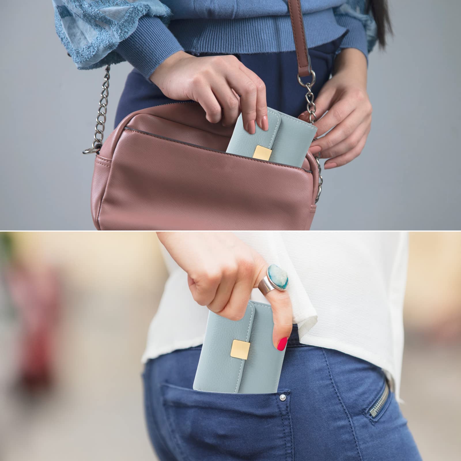 EXT-FAN Credit Card Holders RFID Small Wallet for Women Envelope System Purse Compact Card Cases & Money Organizers (Aqua Blue)