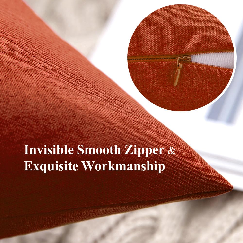 MIULEE Fall Pack of 2 Decorative Outdoor Solid Waterproof Throw Pillow Covers Polyester Linen Garden Farmhouse Cushion Cases for Patio Tent Balcony Couch Sofa 24x24 inch Burnt Orange