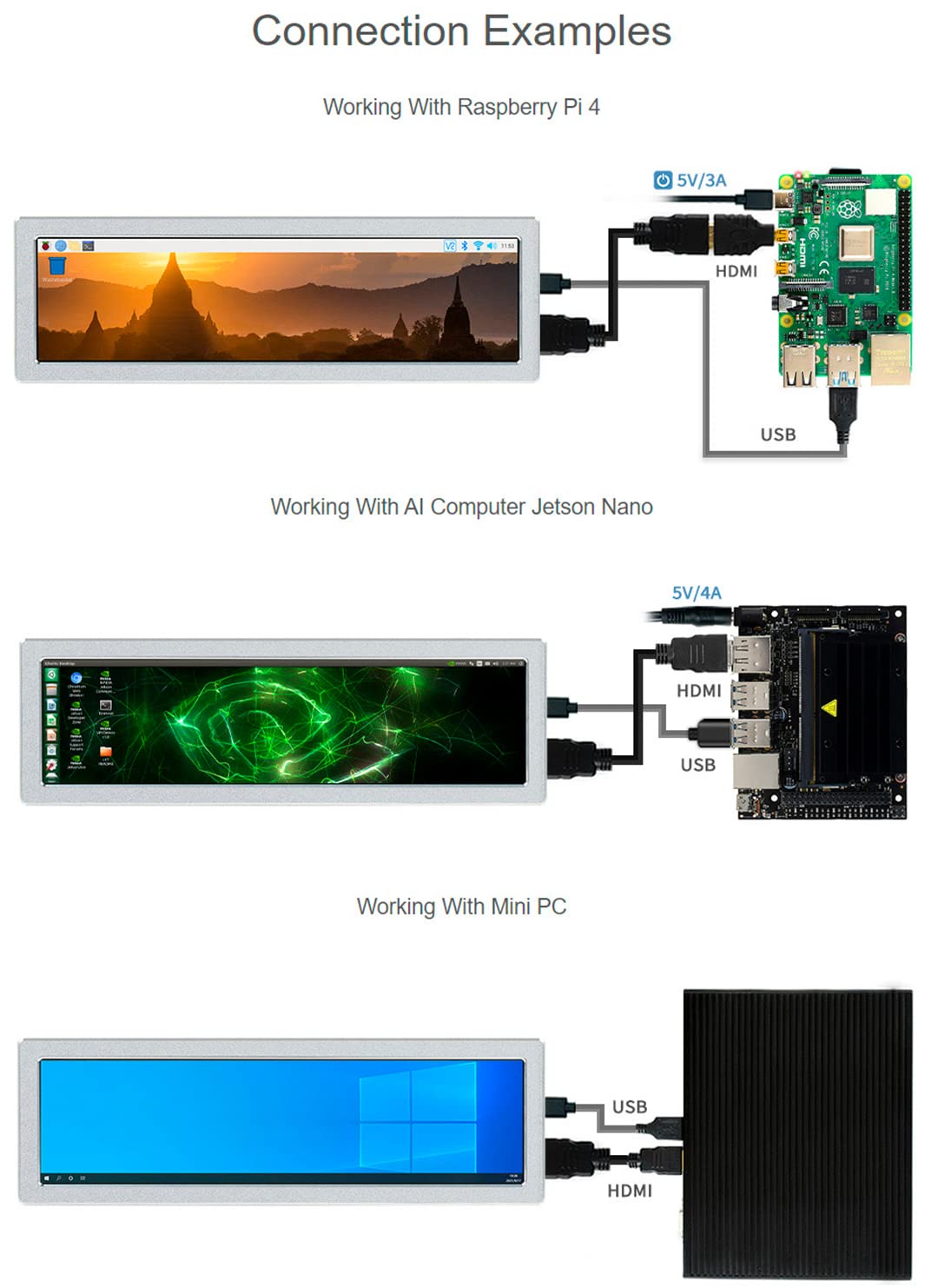 waveshare 8.8inch 480x1920 IPS Side Monitor No Touch for Raspberry Pi/Jetson Nano/PC Windows 11/10 / 8.1/8 / 7, Built-in HiFi Speaker, with CNC Process Alloy Enclosure